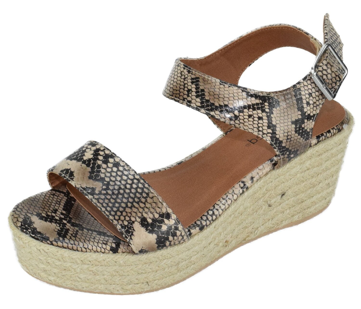 Soda Luthor Natural Python Trim Rubber Sole Flatform Embellished Wedge Sandals (Natural Python ...