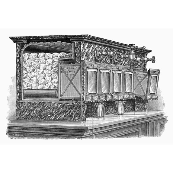 Soda Machine C1880. Nlipincott Tilting Syrup Machine. Line Engraving ...
