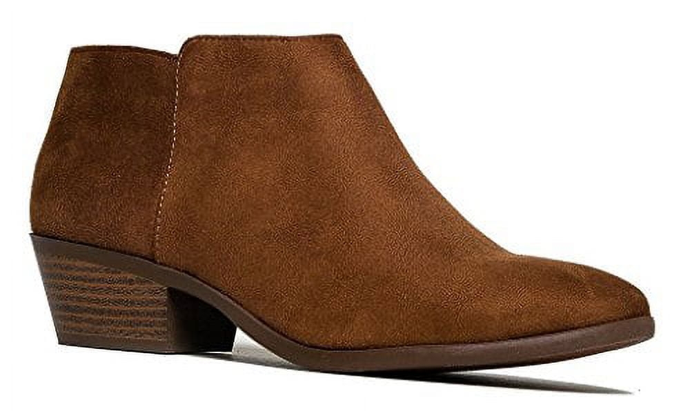 Soda Mug Cognac Vegan Suede Western Inside Zipper Stacked Heel Ankle ...