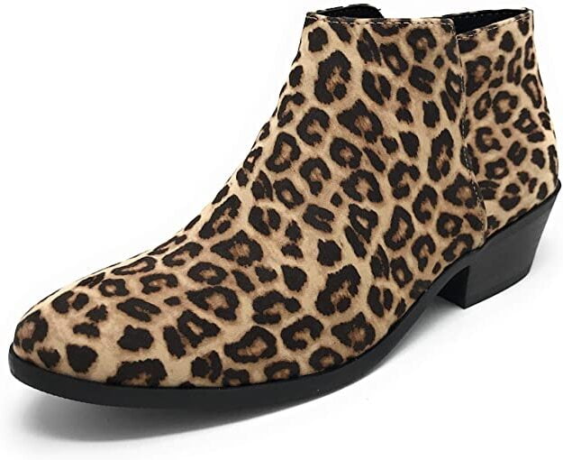 Soda Mug Oat Cheetah Low Chunky Block Stacked Heel Western Ankle Bootie ...