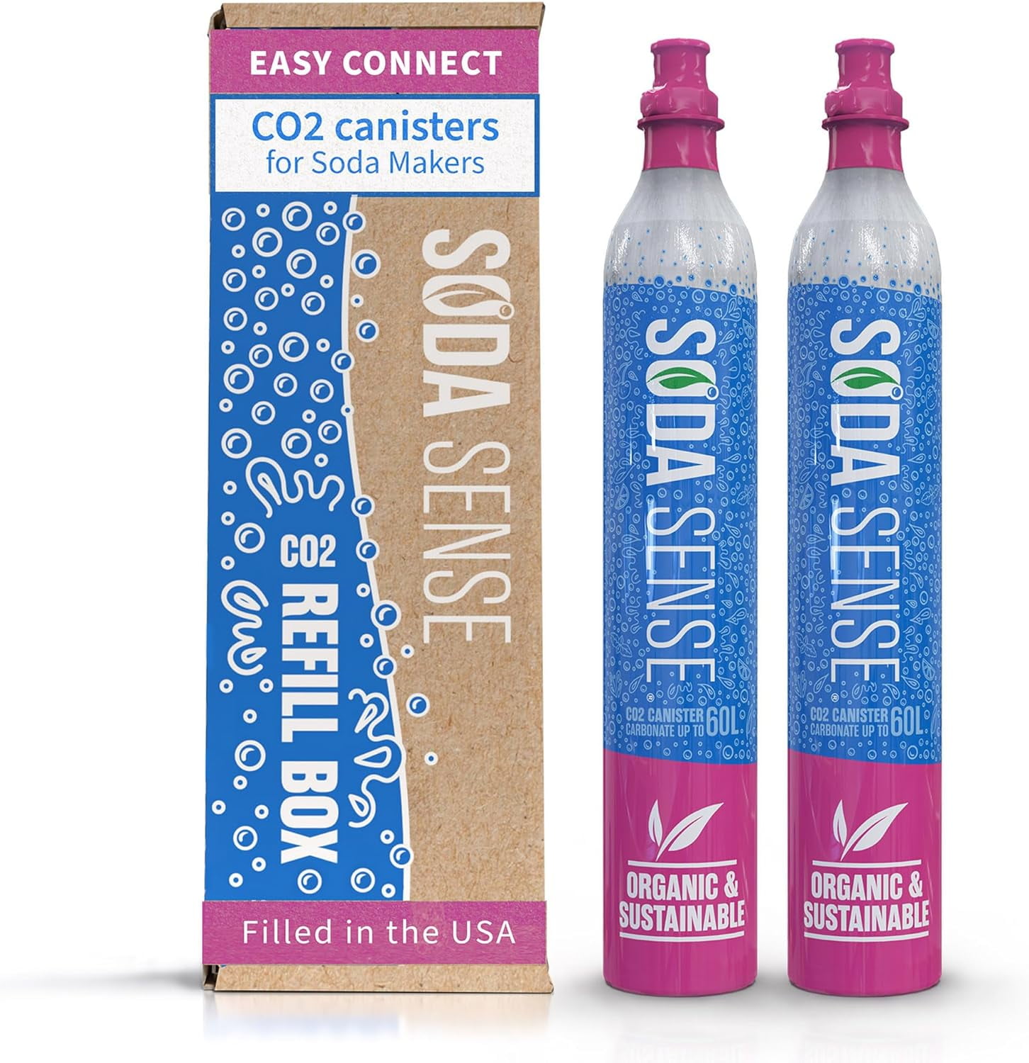 Soda Sense 60L Easy Connect CO2 2 Pack Canister Refill, Compatible w/SodaStream Quick Connect ...
