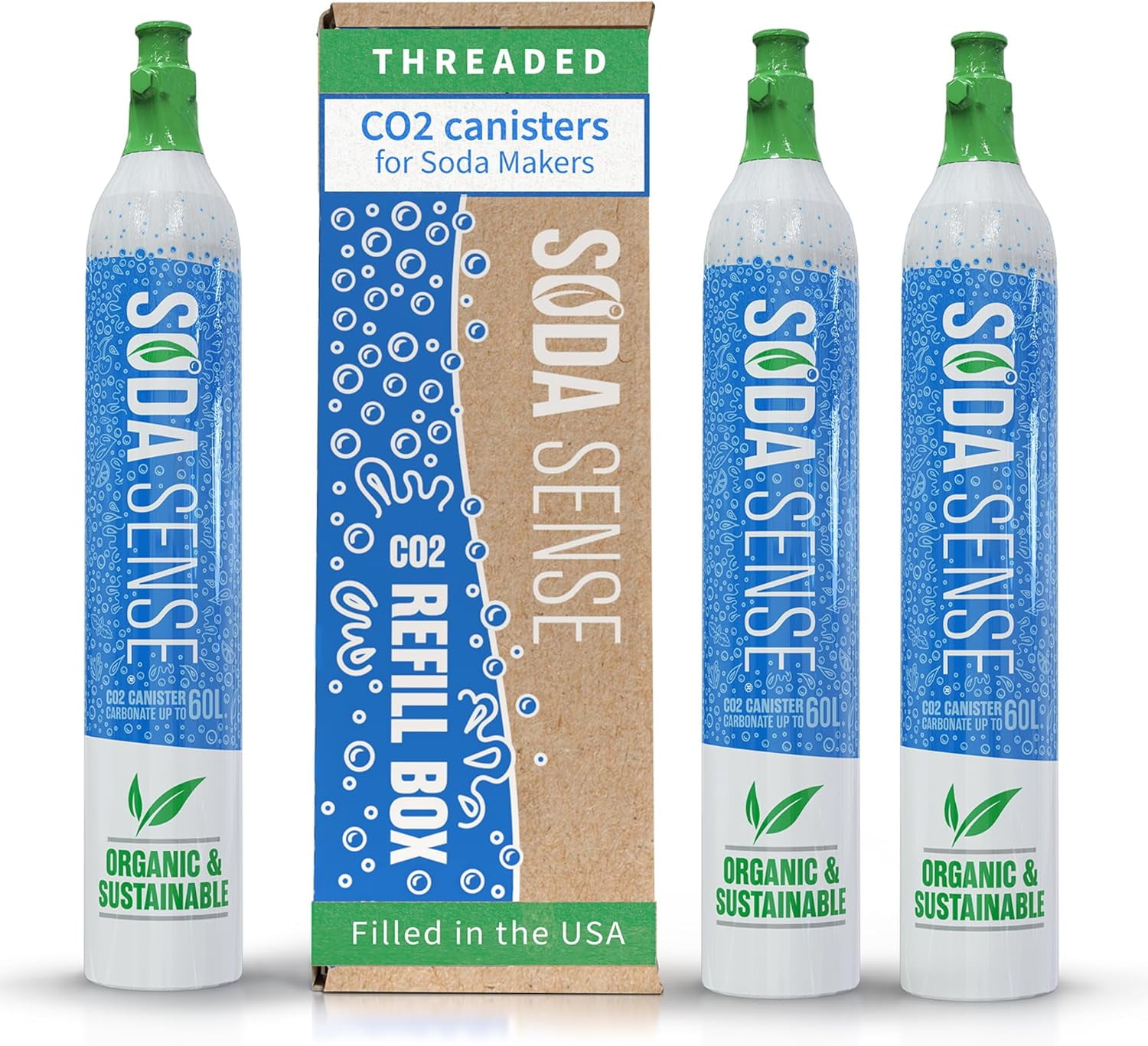 Soda Sense 60L Threaded CO2 3 Pack Canister Refill, Compatible w/All ...