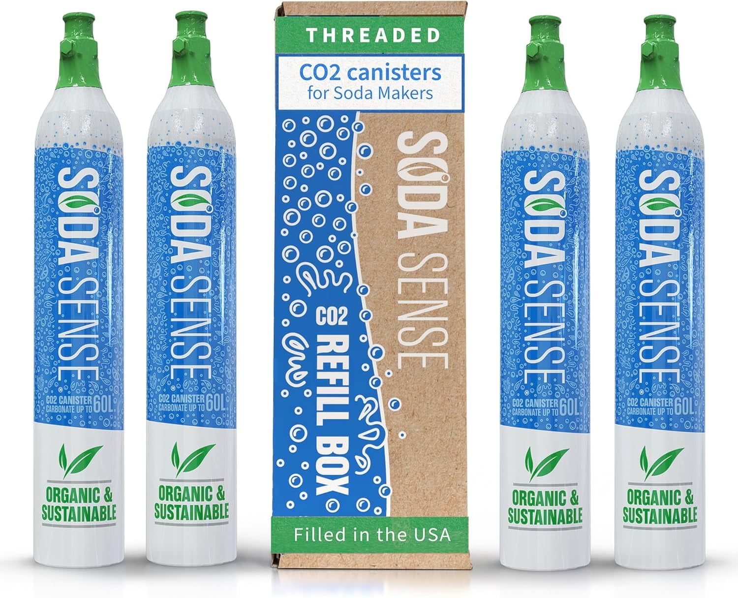 Soda Sense 60L Threaded CO2 4 Pack Canister Refill, Compatible w/All ...