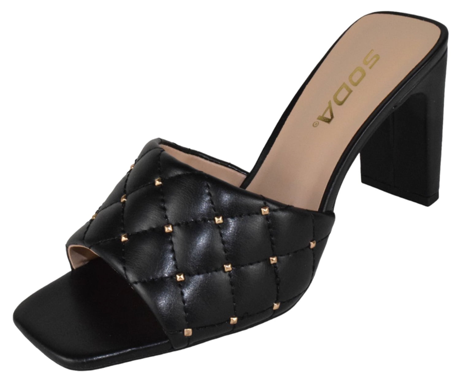 Soda Shoes Women Block High Heel Sandals Diamond Quilted Stud Gem Jewel ...