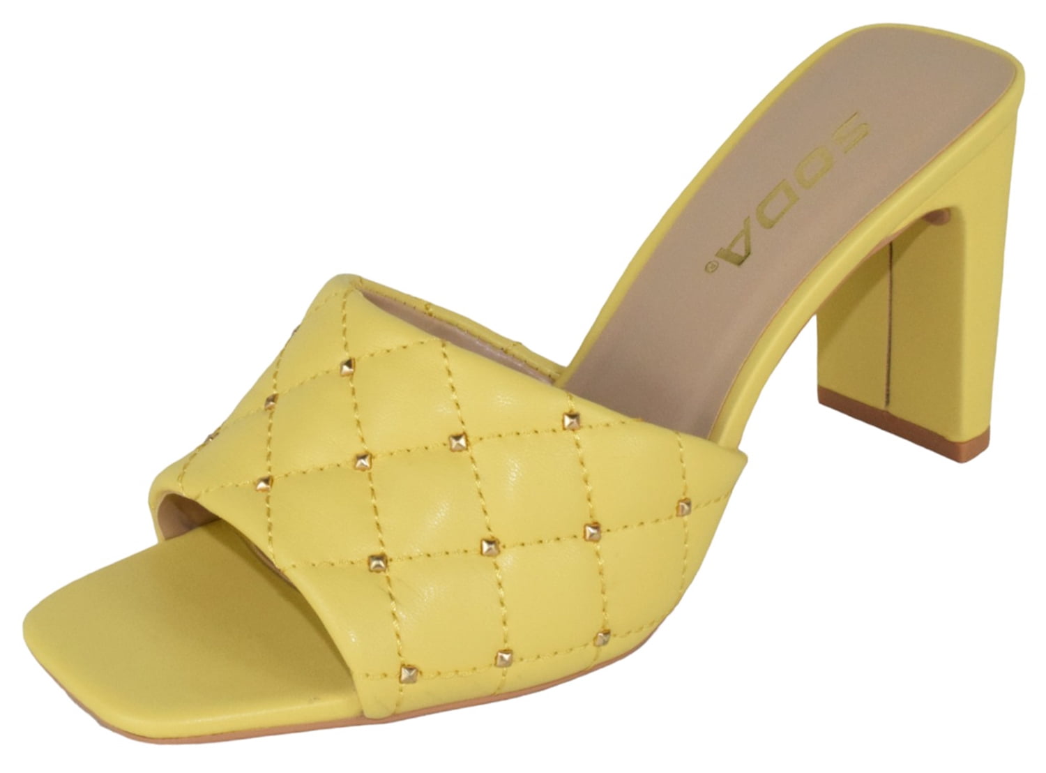 Soda Shoes Women Block High Heel Sandals Diamond Quilted Stud Gem Jewel ...