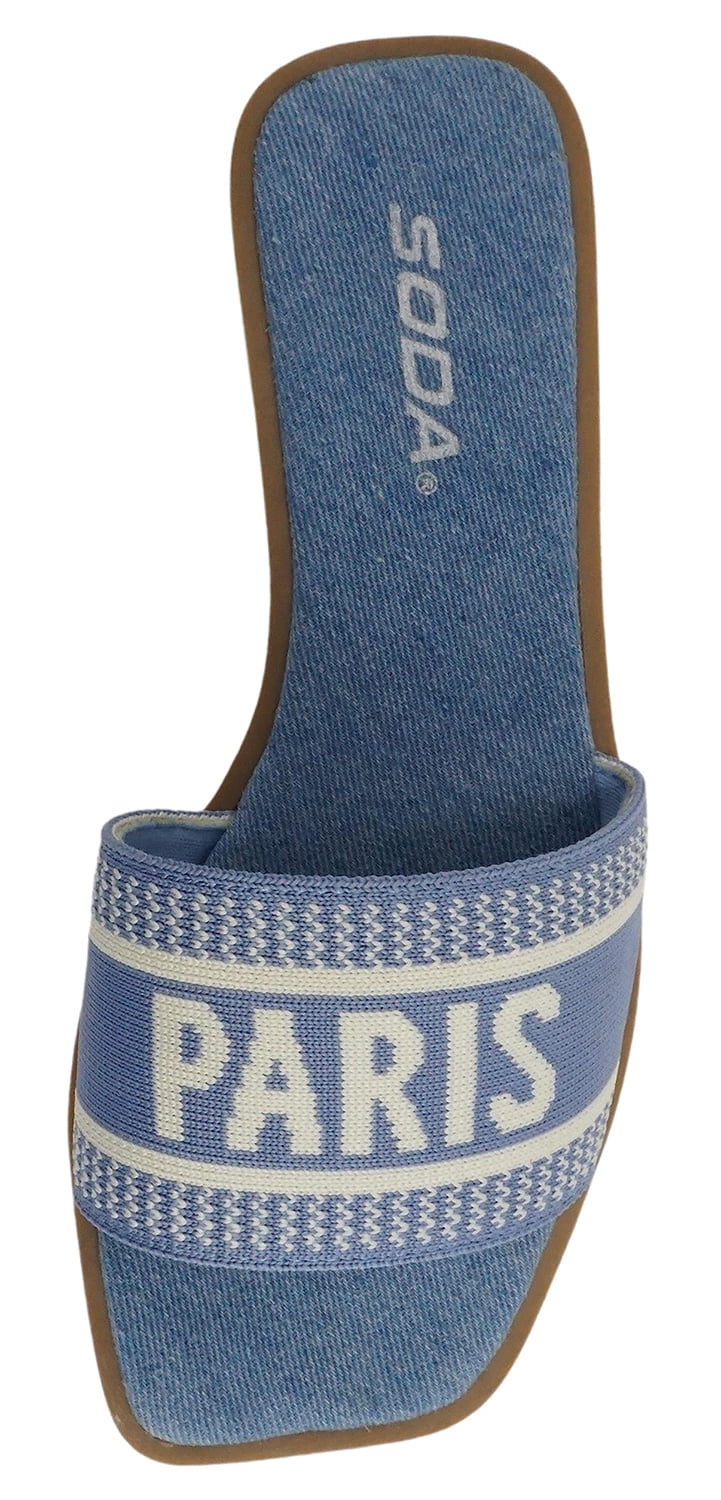 Soda Shoes Women Flip Flops Square Open Toe Single Embroider Band Slip ...