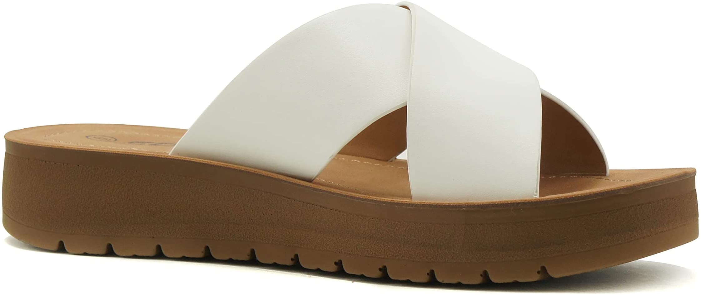 Soda Shoes Women's Flat Sandals with Crisscross Straps LUCY-S White ...