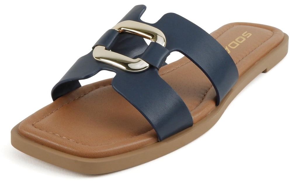 Soda Shoes Women Slip-On Sandals H-Band Flat Flip-Flops Slides Gold ...