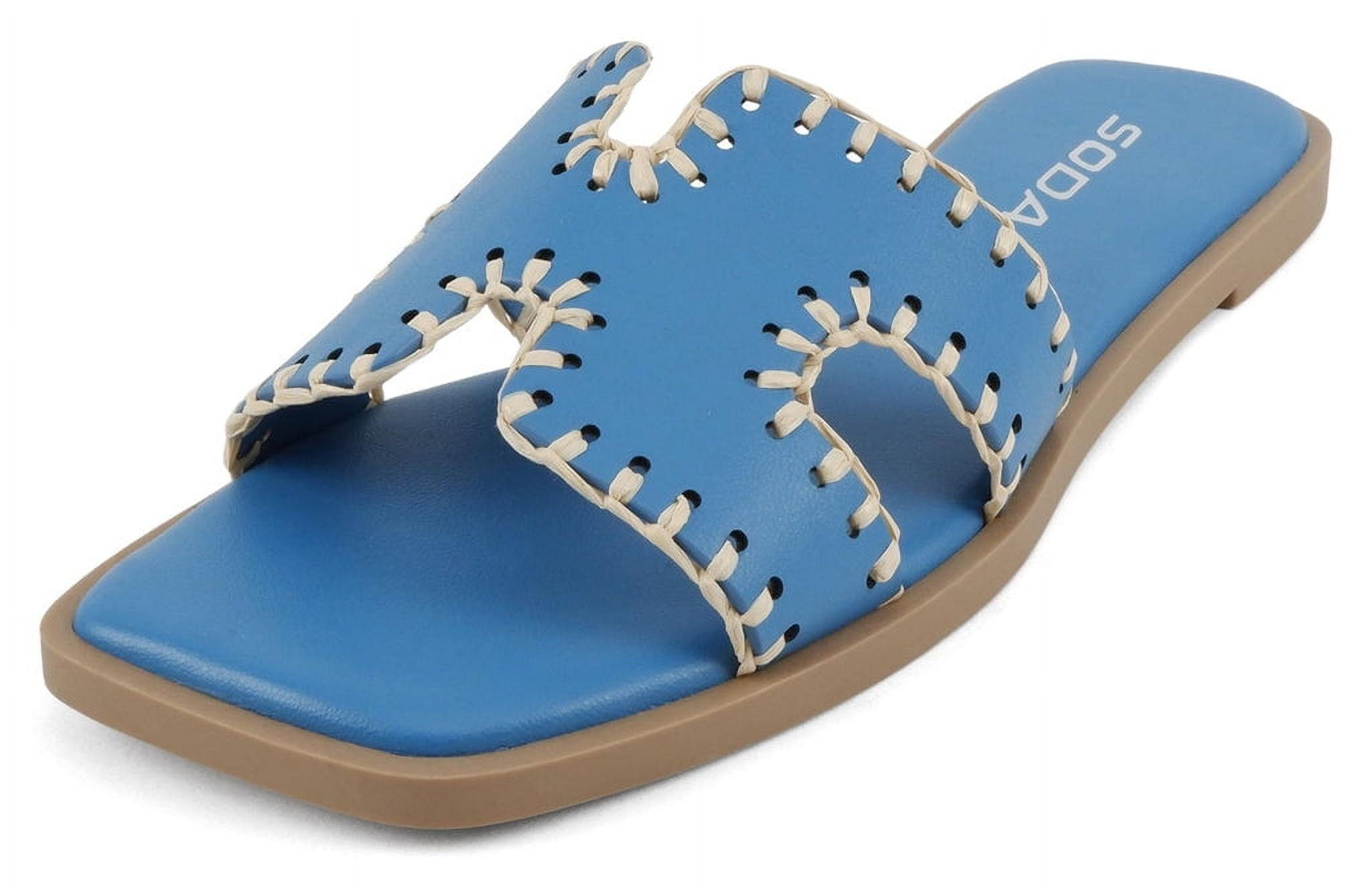 Soda Shoes Women Slip-On Sandals H-Band Flat Flip-Flops Slides Raffia ...