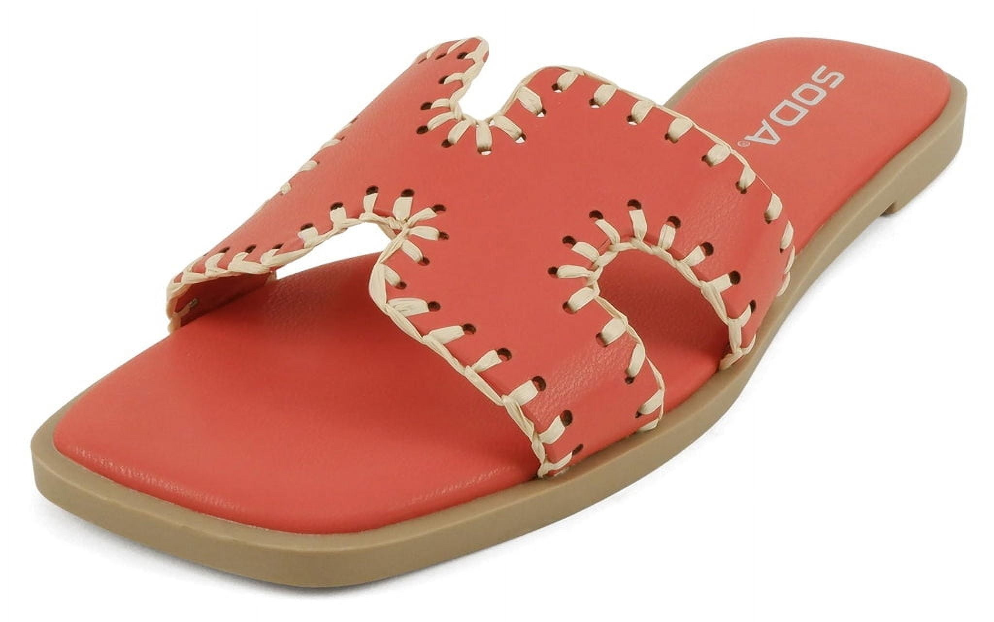 Soda Shoes Women Slip-On Sandals H-Band Flat Flip-Flops Slides Raffia ...
