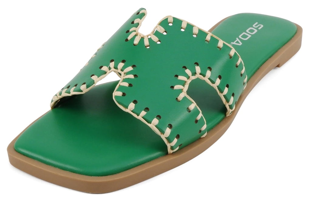 Soda Shoes Women Slip-On Sandals H-Band Flat Flip-Flops Slides Raffia ...