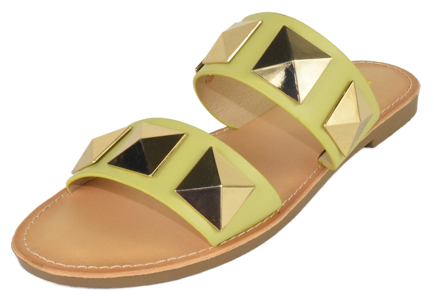 Soda Shoes Women's Sandals Double Strap Flip Flops Slides Large Gold ...