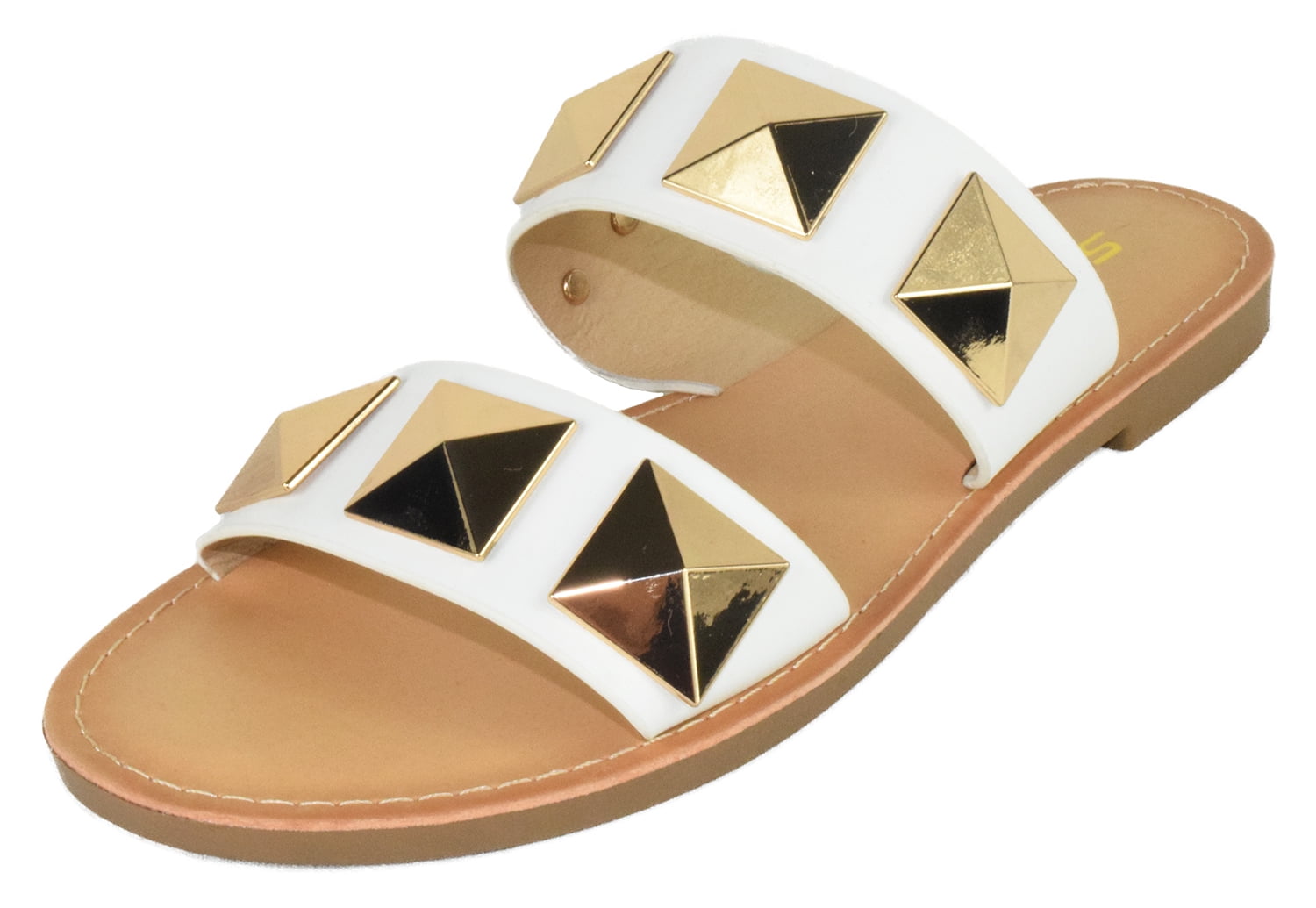 Soda Shoes Women's Sandals Double Strap Flip Flops Slides Large Gold ...