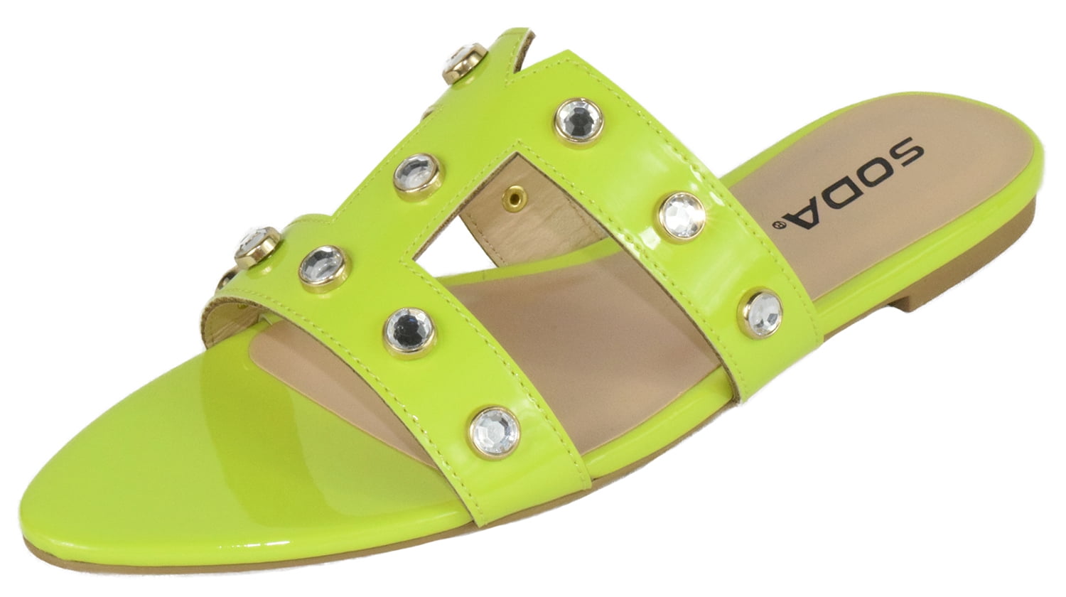 Soda Shoes Women's Sandals Double Strap Slides Rhinestone Bling Studded ...