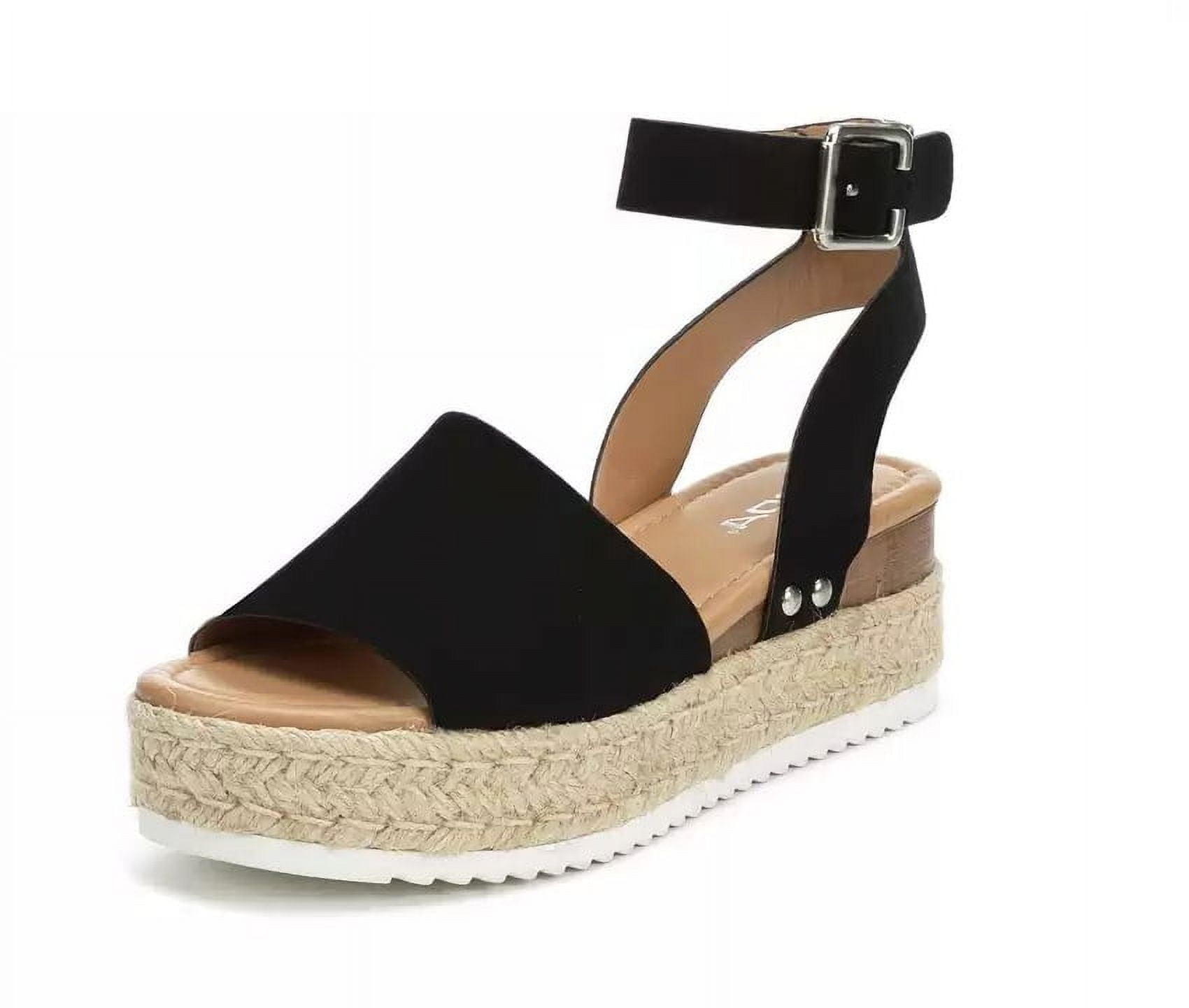 Soda Topic Black Casual Espadrilles Embellished Wedge Open Toe Sandals ...