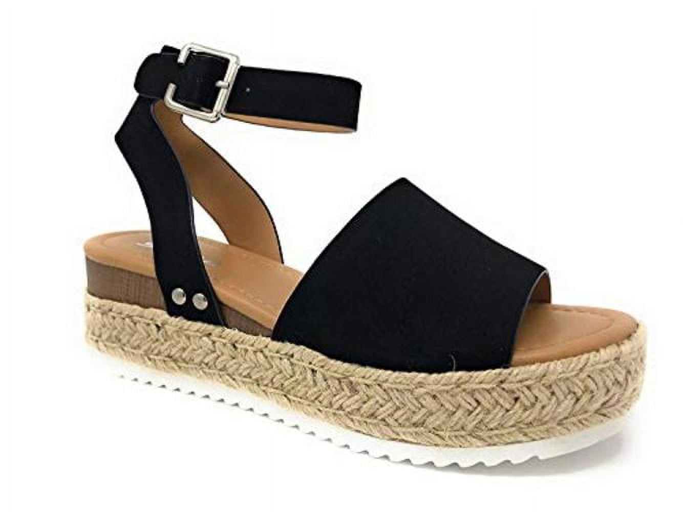 Soda Topic Black Casual Espadrilles Embellished Wedge Open Toe Sandals ...