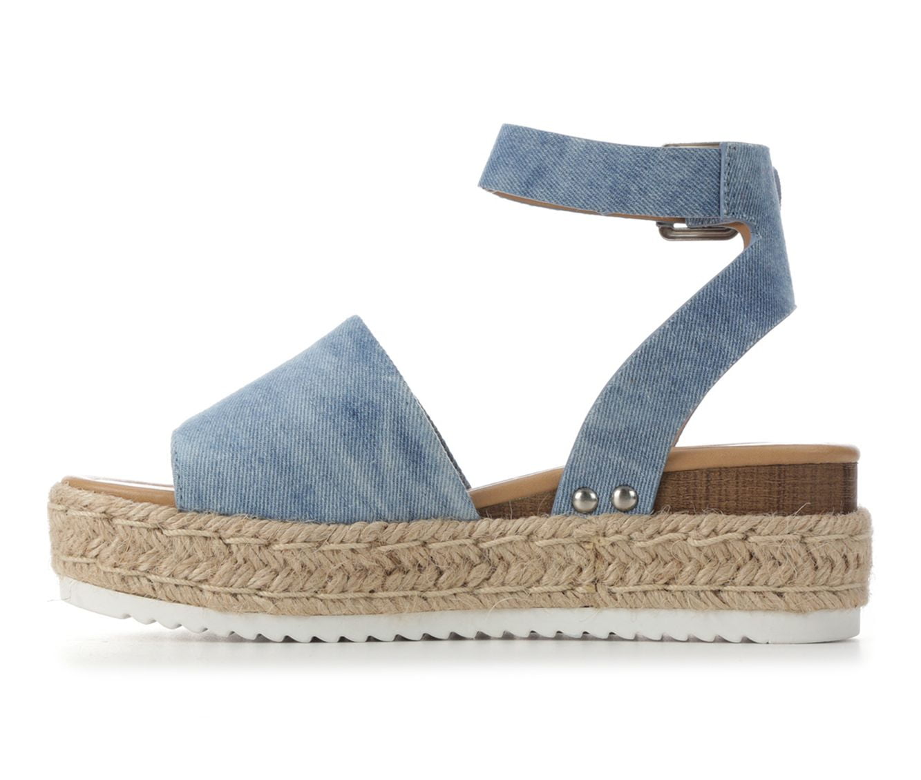 Soda Topic Blue Denim Open Toe Buckle Ankle Strap Espadrilles Flatform ...