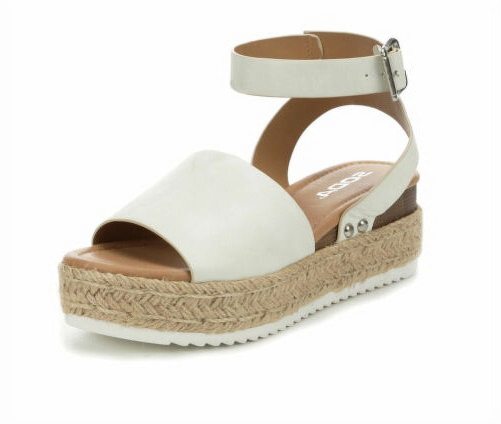 Soda Topic Off White Espadrilles Flatform Embellished Wedge Ankle Strap ...