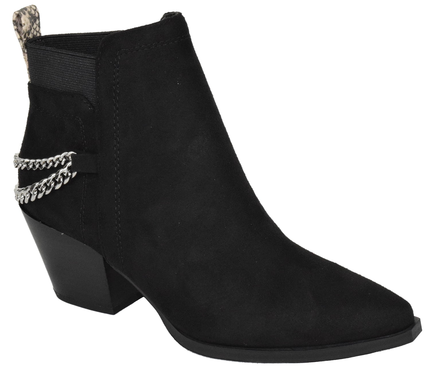 Soda Women Ankle Boots Elastic Side Zipper Zip-Up Chain Booties Block ...