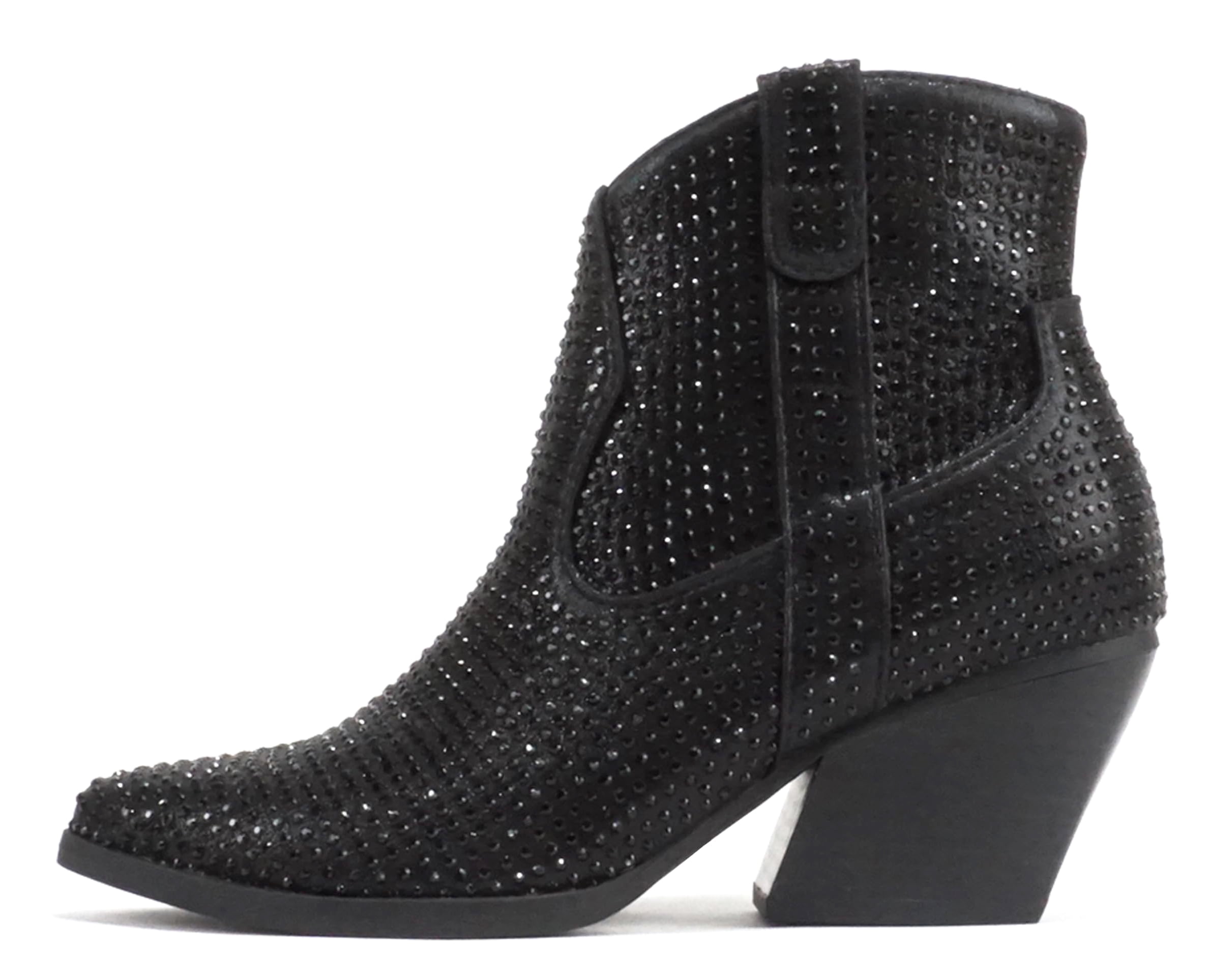 Soda Women Ankle Boots Pointed Toe Low Heel Rhinestone Bling Short ...