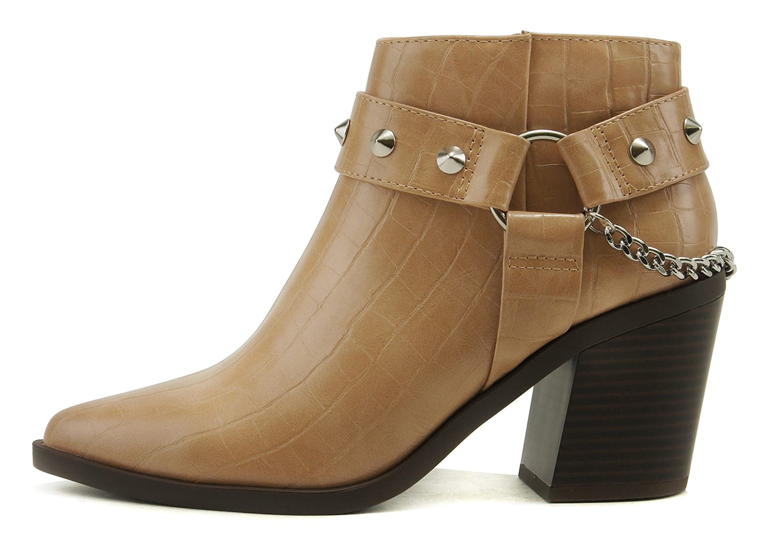 Soda Women Ankle Boots Side Zipper Back Chain Studded Booties Block ...