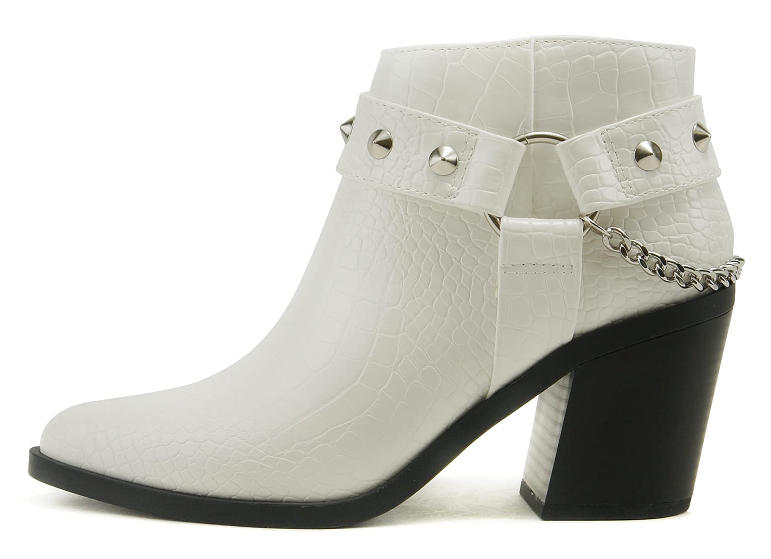 Soda Women Ankle Boots Side Zipper Back Chain Studded Booties Block ...