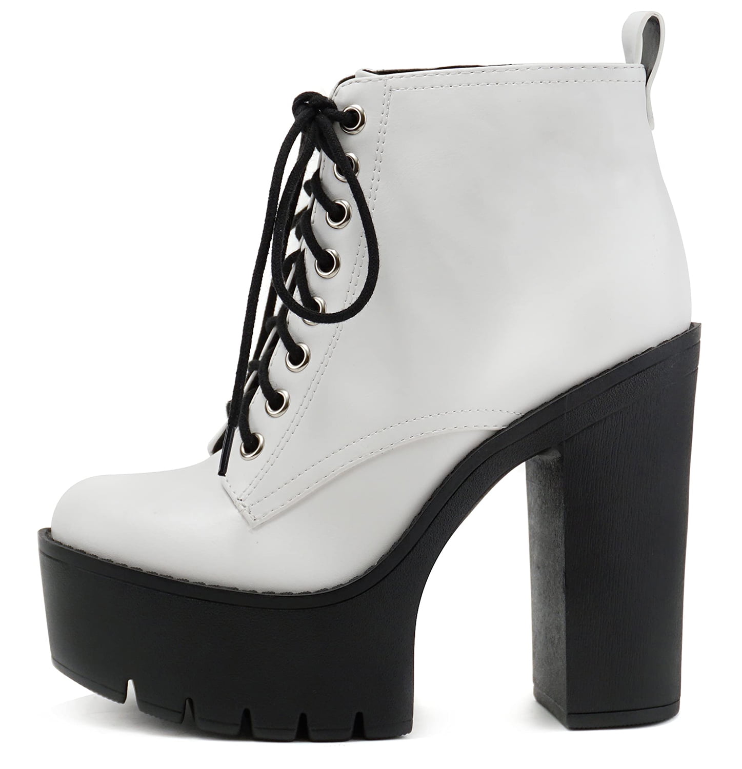 Soda Women Chunky Thick High Heels Ankle Boots Hidden Platform Lace Up ...