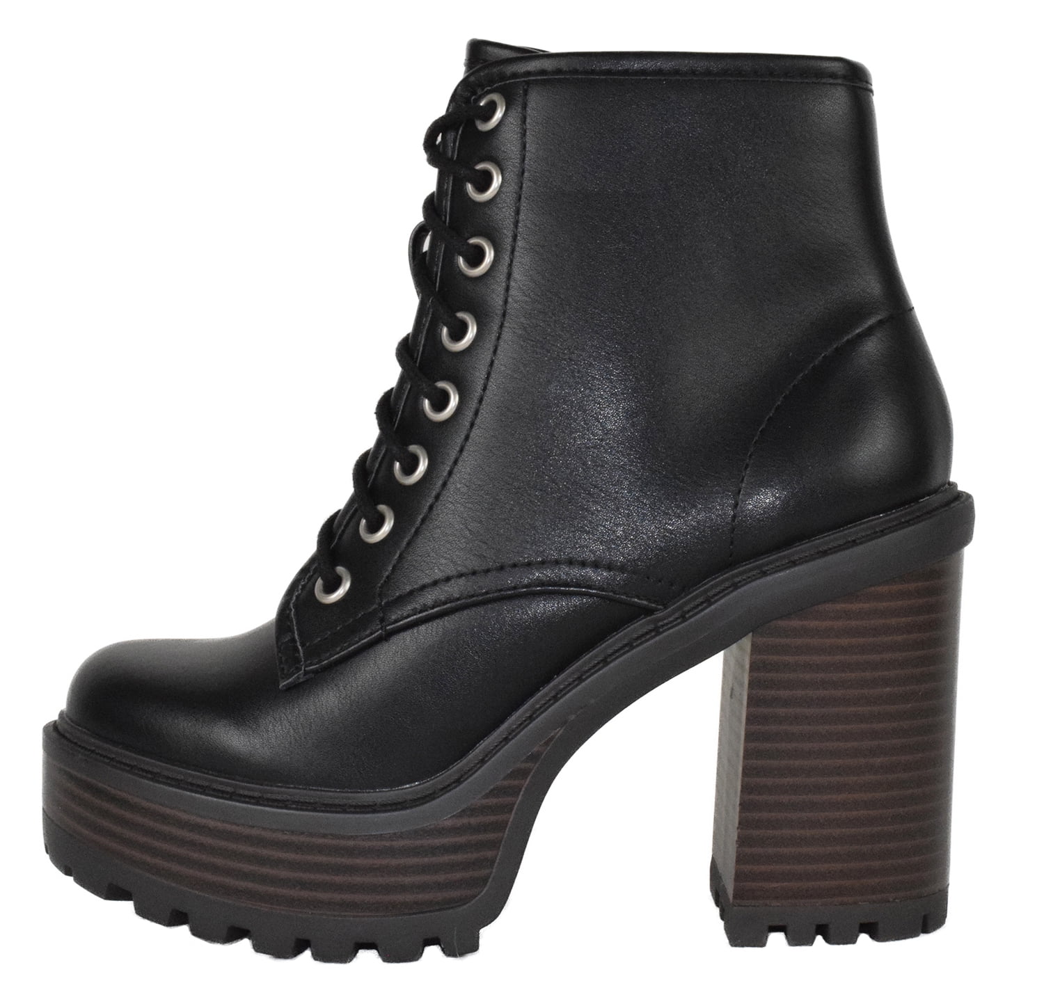 Soda Women Chunky Thick High Heels Combat Lug Sole Ankle Boots Platform ...