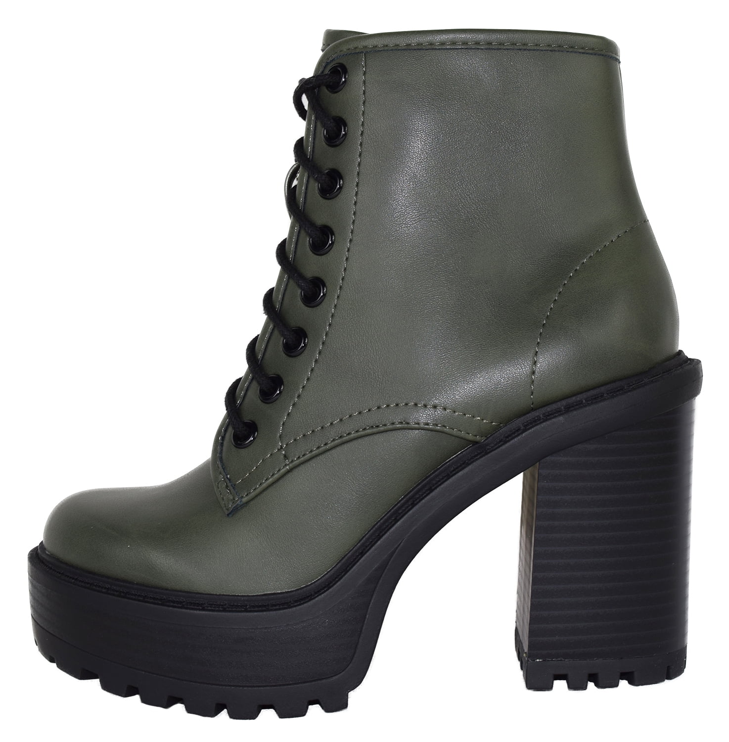 Soda Women Chunky Thick High Heels Combat Lug Sole Ankle Boots Platform ...