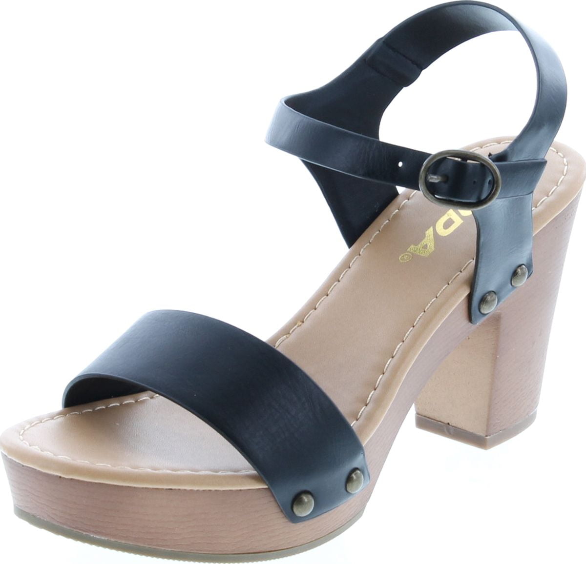 Soda Women's Bold Buckles Studded Wedge Sandal - Walmart.com