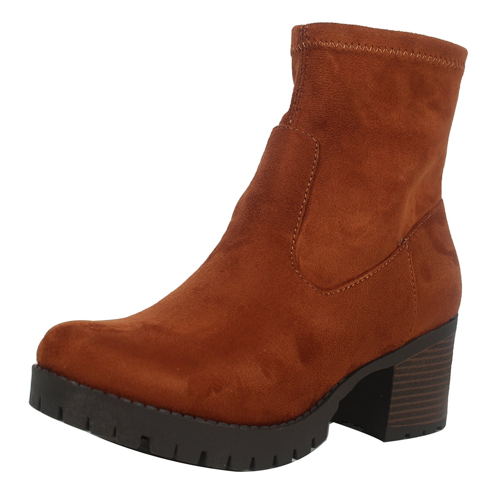 Soda Women's Faux Leather Chelsea Pull on ug Ankle Boots, Caramel, 11 M ...