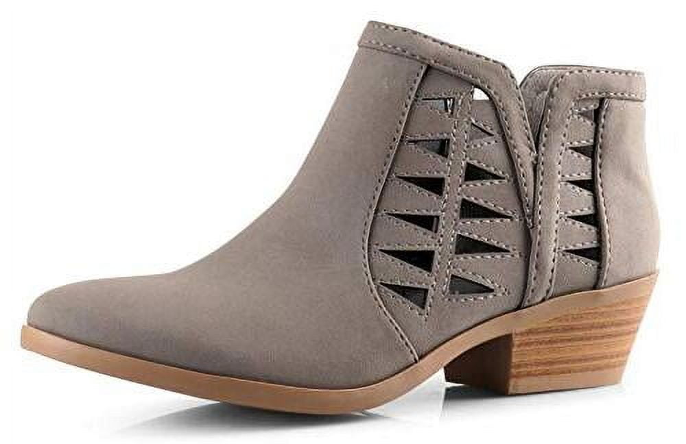 Soda Women's Perforated Cut Out Stacked Block Heel Ankle Booties Grey ...