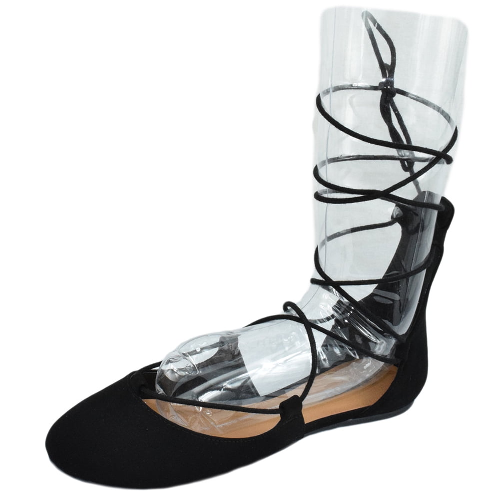 Soda Women's Shoes Ballet Flat Round Toe Lace Up Ankle Tie Gladiator ...