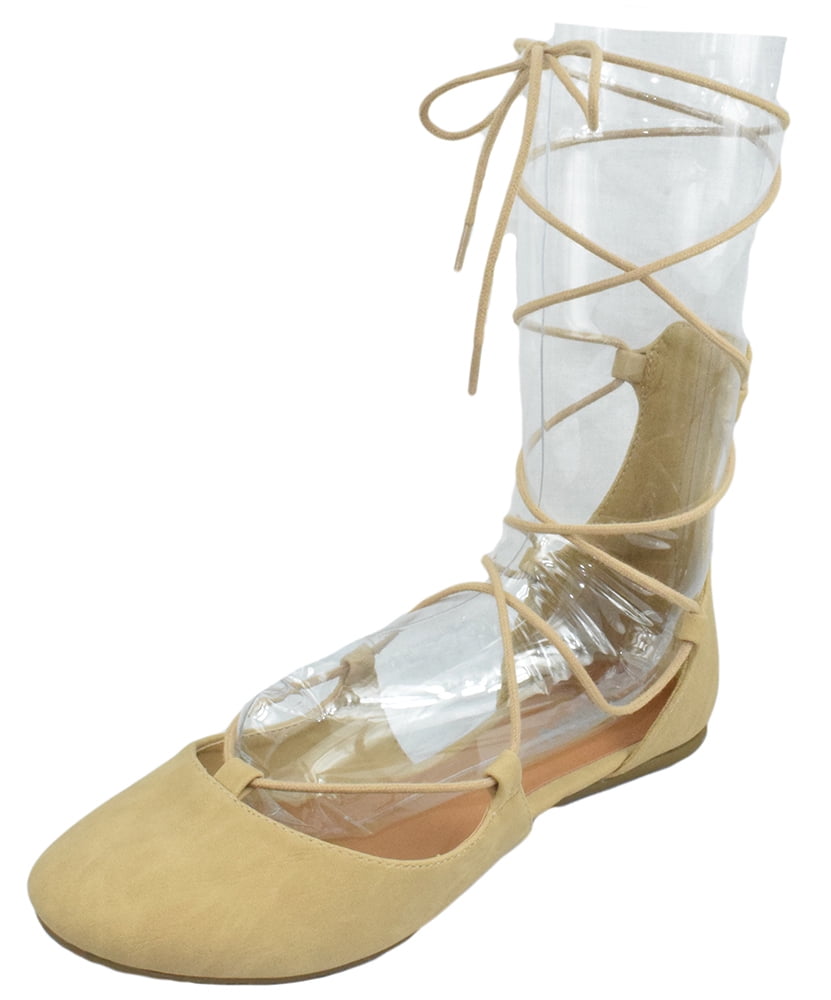 Soda Women's Shoes Ballet Flat Round Toe Lace Up Ankle Tie Gladiator ...
