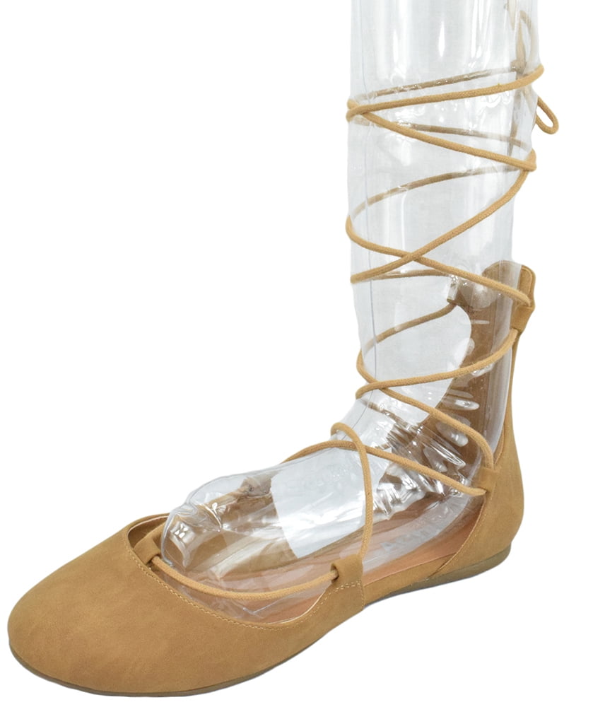 Soda Women's Shoes Ballet Flat Round Toe Lace Up Ankle Tie Gladiator ...