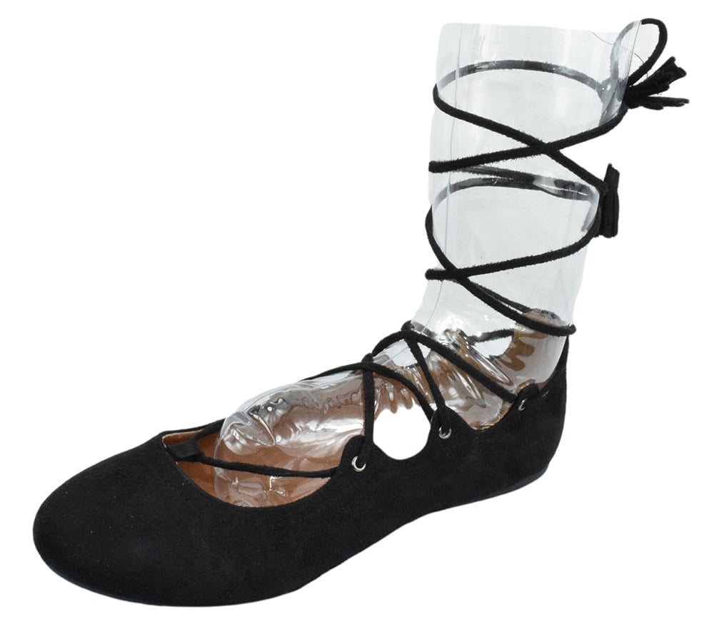 Soda Women's Shoes Ballet Flat Round Toe Lace Up Ankle Tie Gladiator ...