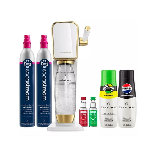 SodaStream Art Gold Soda Maker with Additional Cylinder and Flavors ...