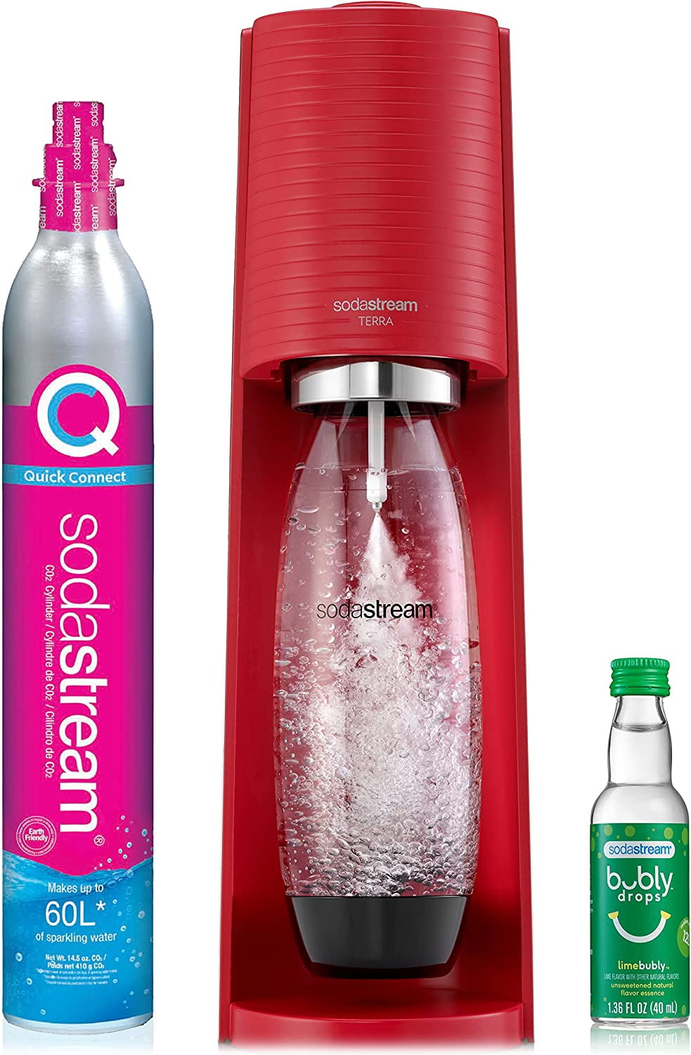 SodaStream Terra Sparkling Water Maker Bundle (White) with CO2 DWS Bottles and Bubly Drops ...