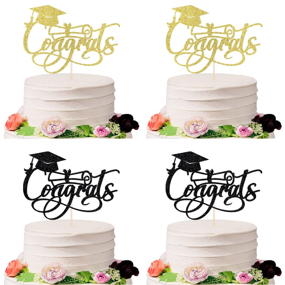 Sodasos 4pcs Congrats SCH4 Grad Cake Topper Just Graduated Glitter Cake ...