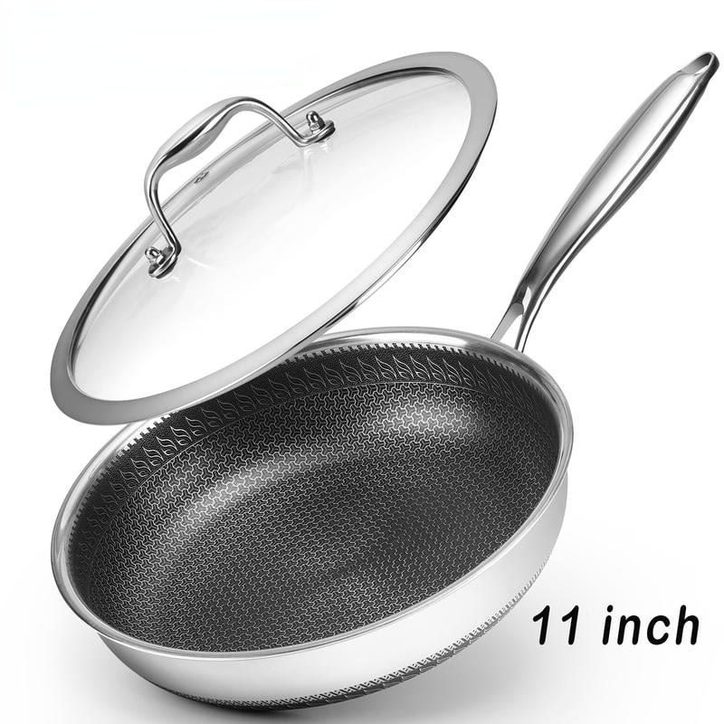 Soday 11/12inch Nonstick Frying Pan with Lid 2.5/5 Qt Deep Stainless ...