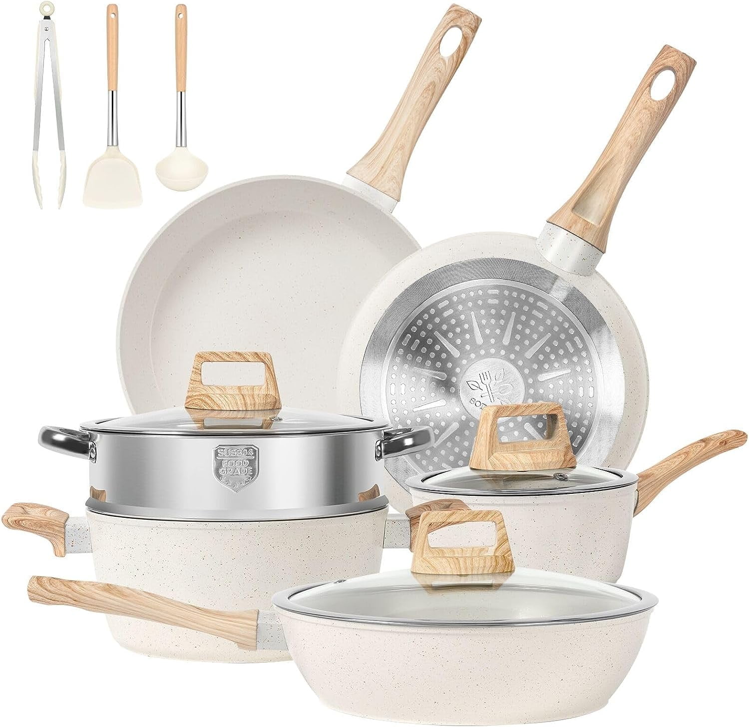 Soday 12 Piece Pots and Pans Set Granite Cookware Nonstick Skillet ...