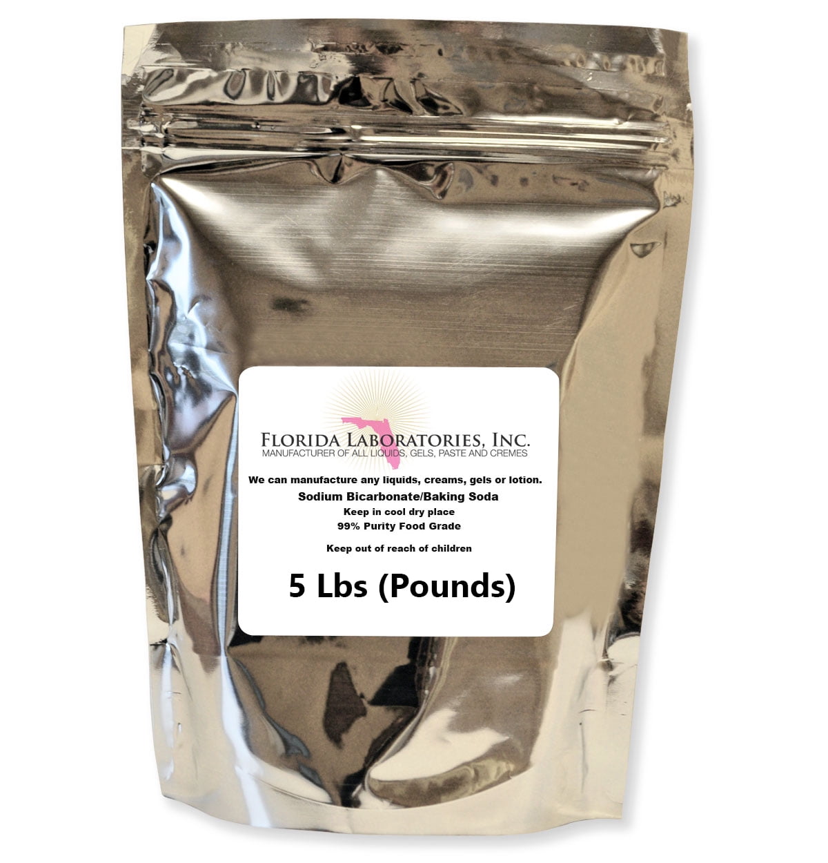 Florida Laboratories, Sodium Bicarbonate USP Food Grade, 5 Lbs, Baking ...