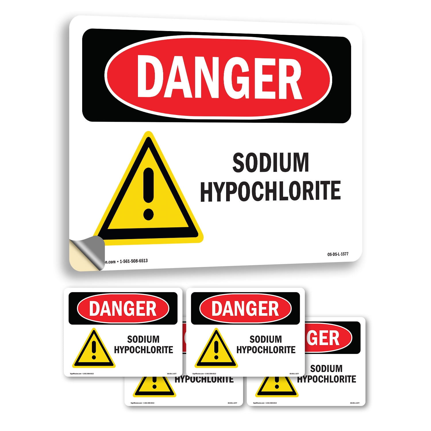 Sodium Hypochlorite OSHA Danger Vinyl Decal Label 18 Inch x 12 Inch - 5 ...