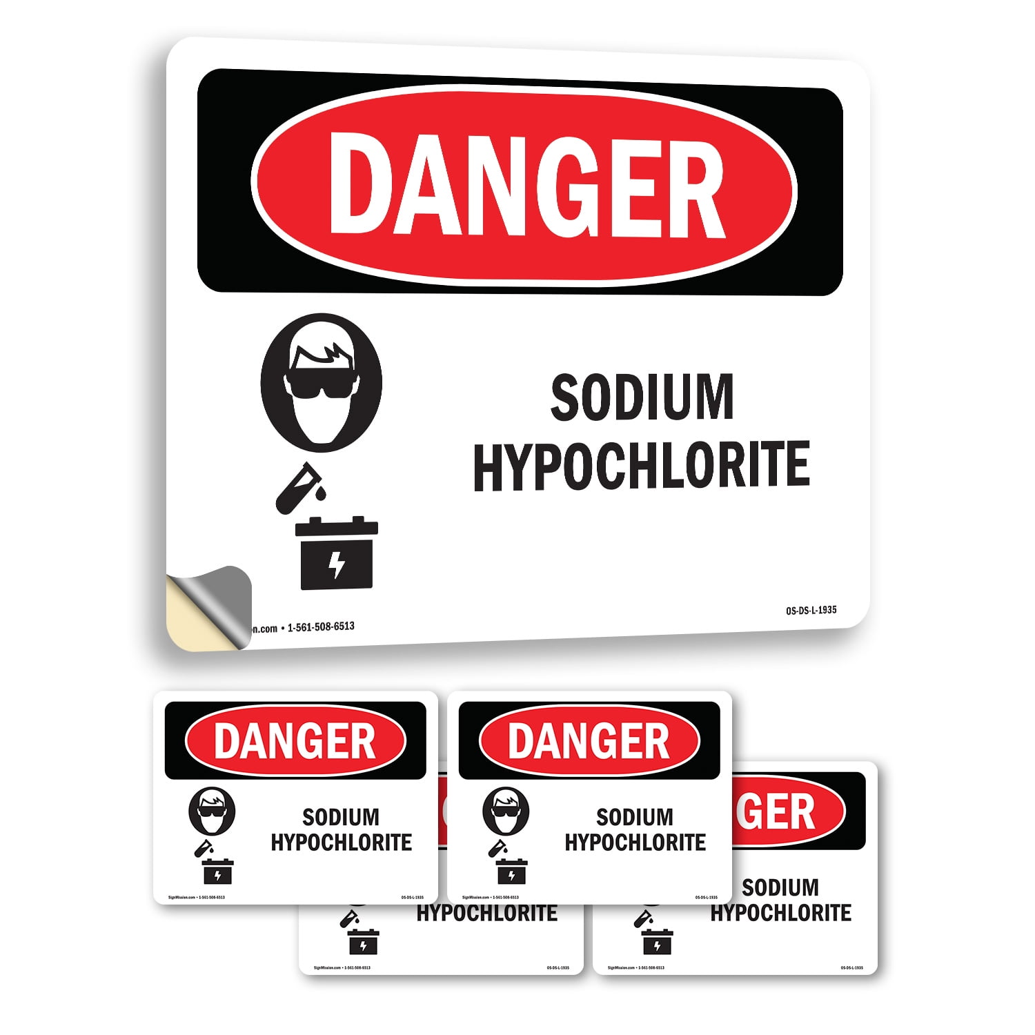 Sodium Hypochlorite OSHA Danger Vinyl Decal Label 18 Inch x 12 Inch - 5 ...