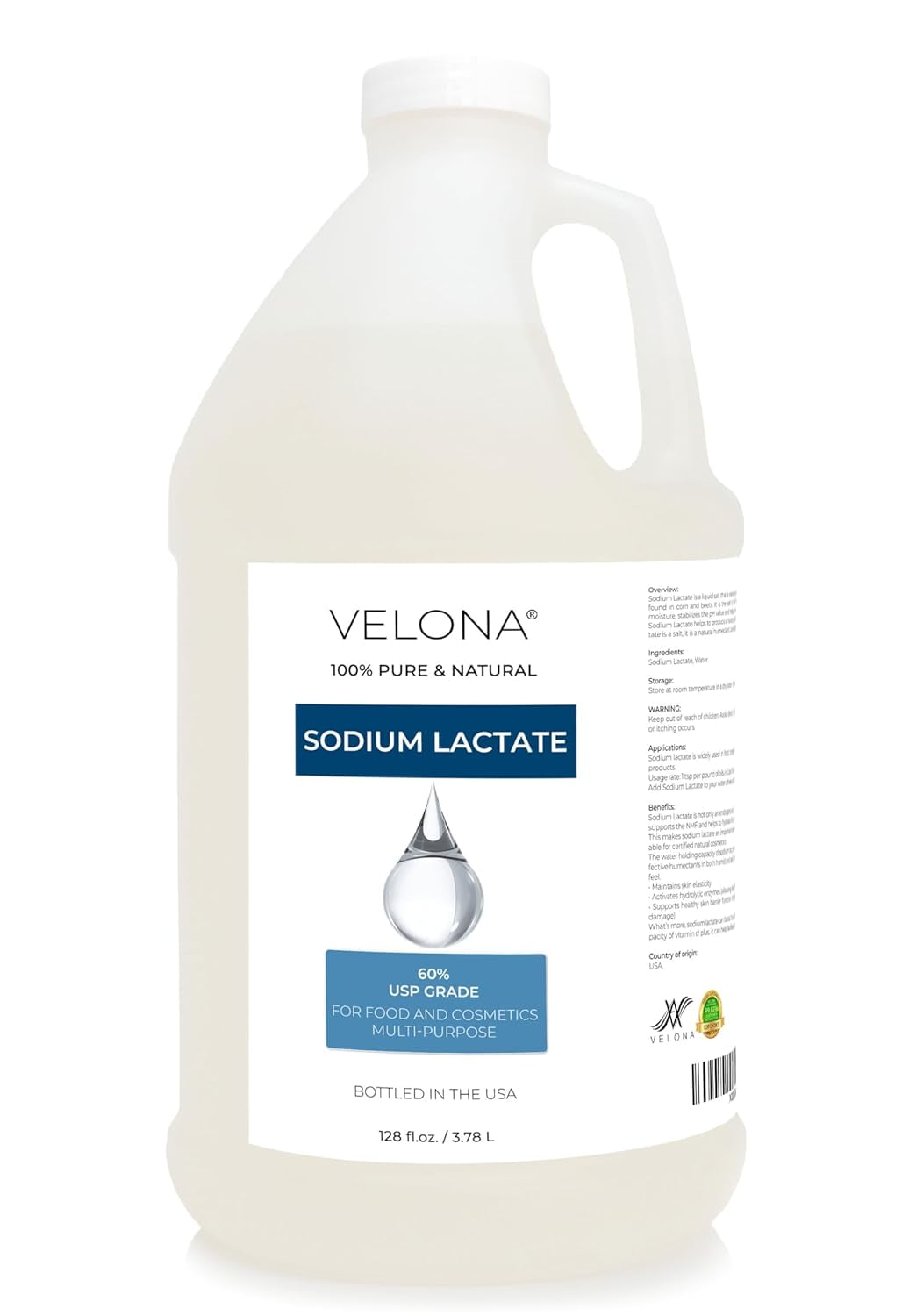 Sodium Lactate 60% - 1 Gallon / 128 Fl Oz | USP Grade Natural ...