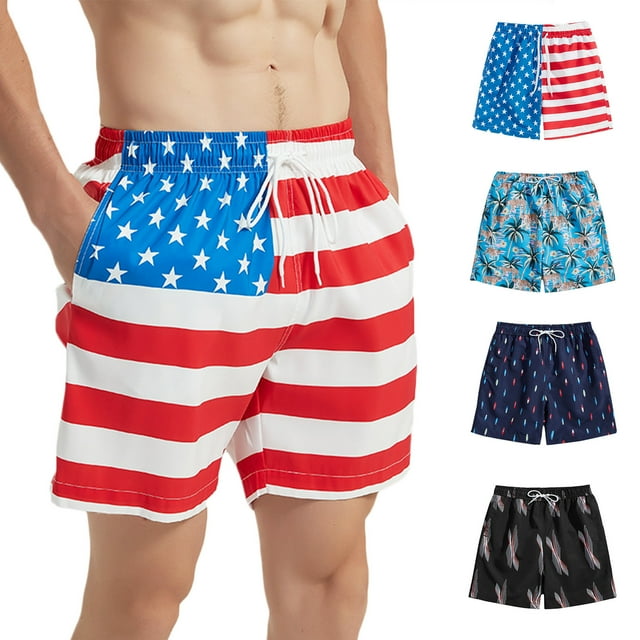Sodopo 4th of July Men's USA American Flag Quick Dry Swim Trunk Mens ...