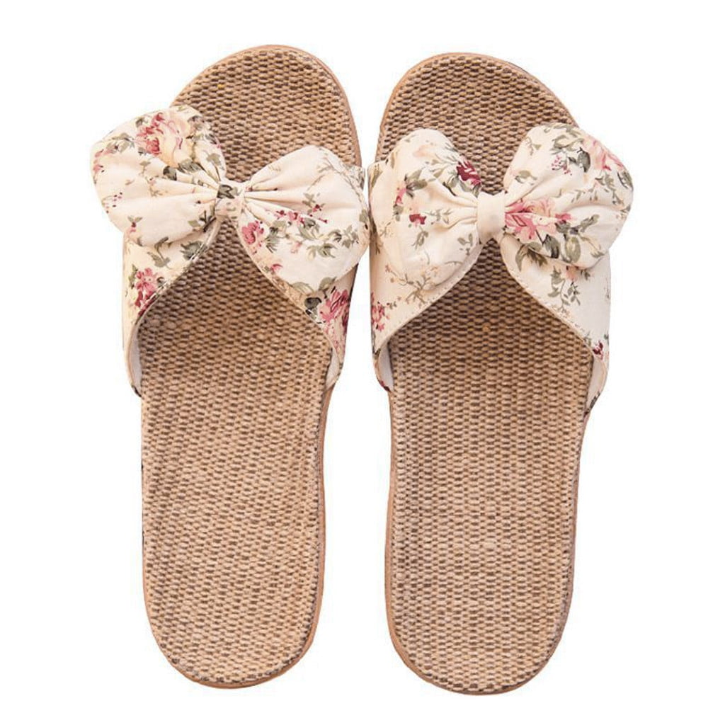 Sodopo Braided Sandals for Women Bowknot Flax Linen Cute Soft Sole ...