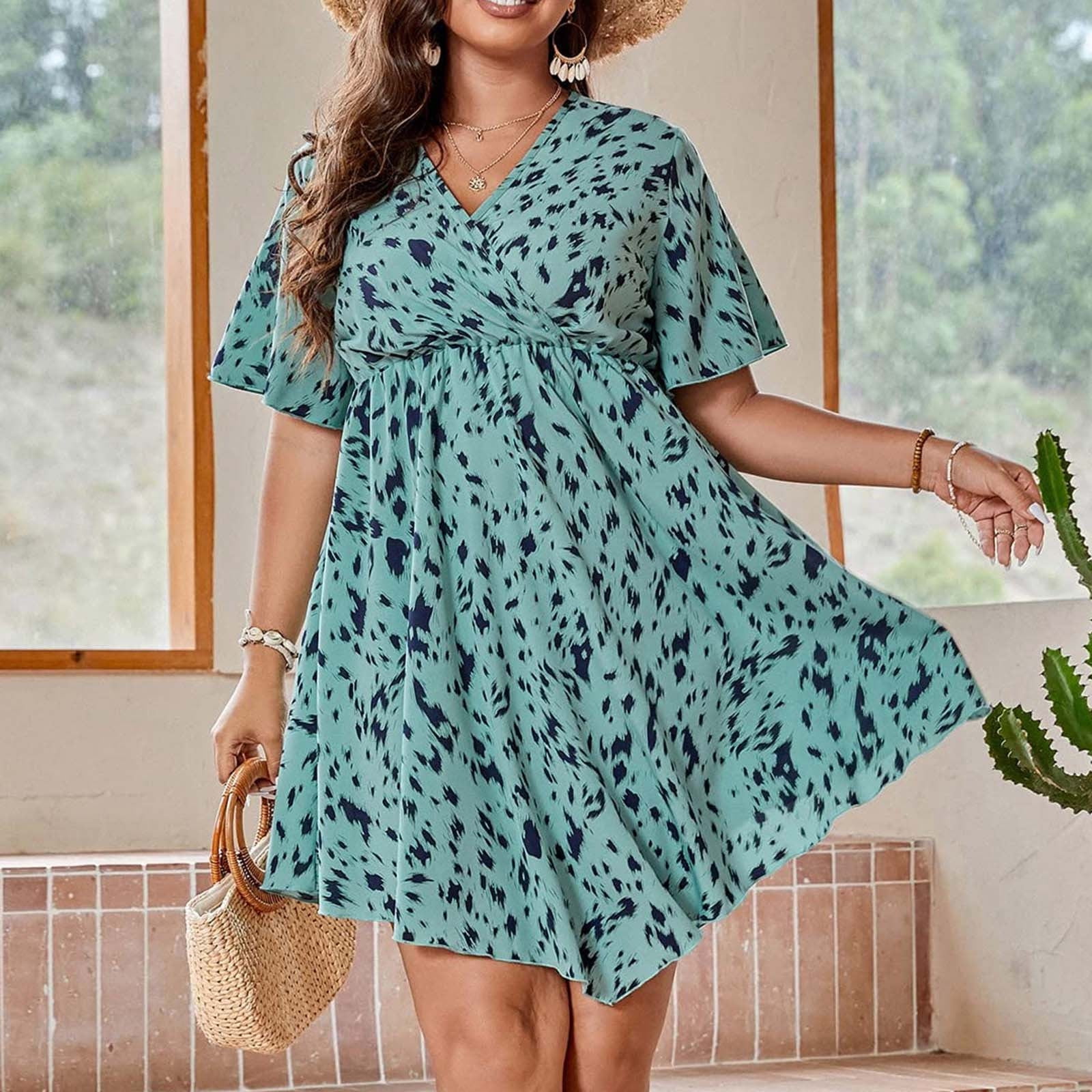 Sodopo Plus Size Dress for Women Modest Short Sleeve Ruched Bodycon ...