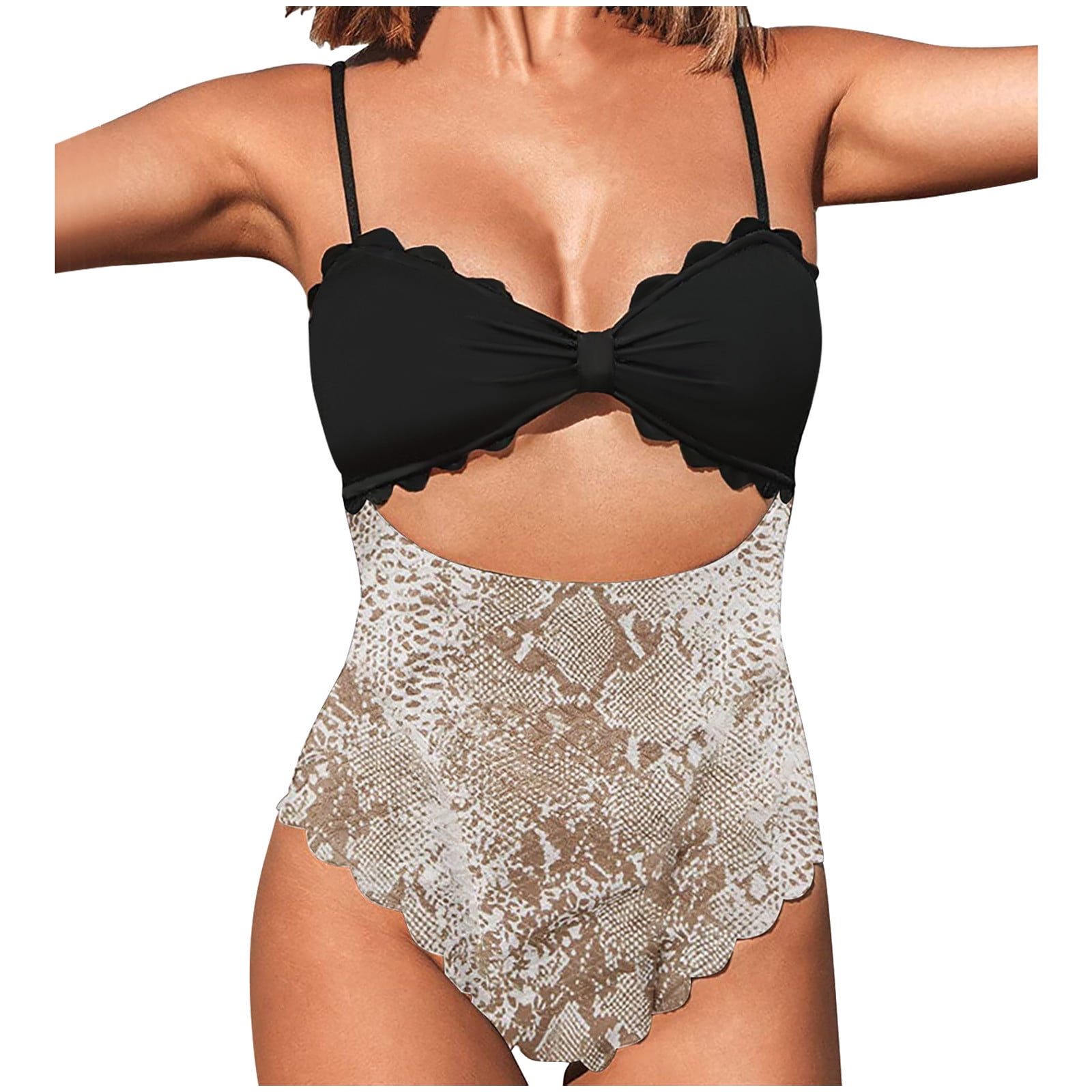 Sodopo Womens One Piece Swimsuit Sexy Padded Cutout Scallop Trim