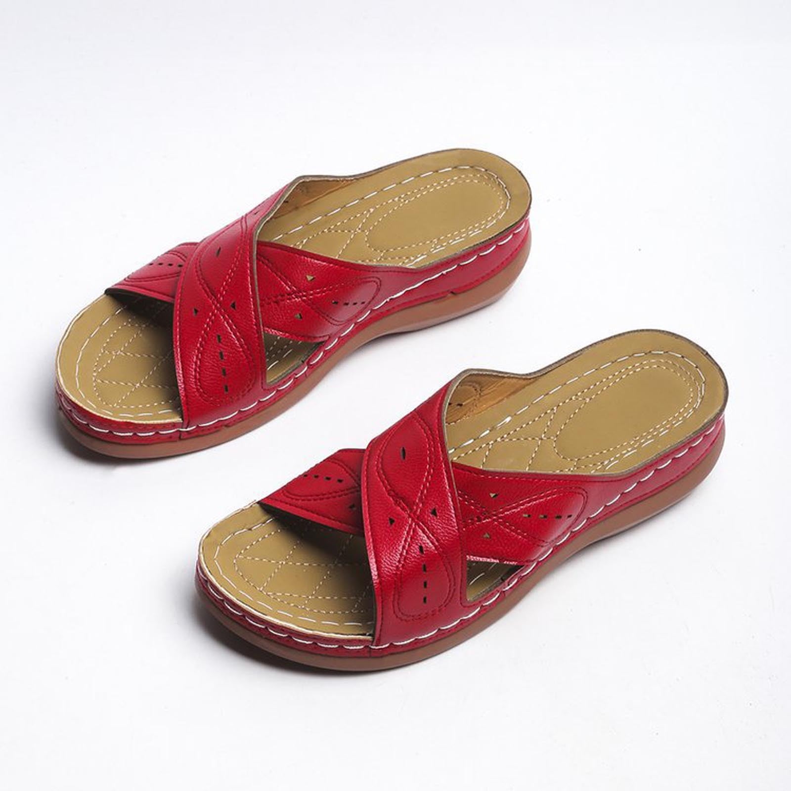 Amzcrzy Women's Sandals Plain Criss Cross Leather Sandal Wedge Slippers ...